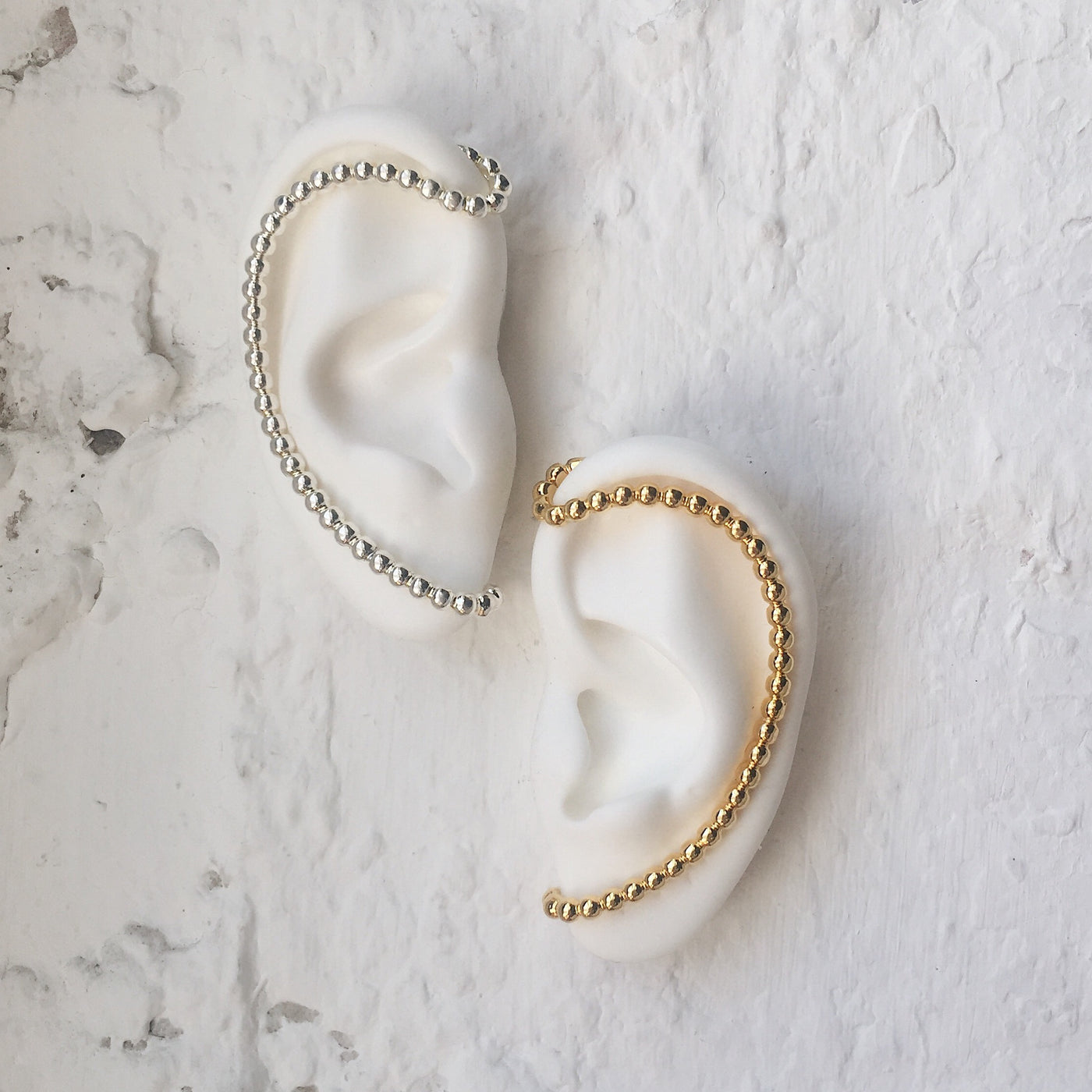 Pearled Trace Ear Cuff in Silver- Right Ear